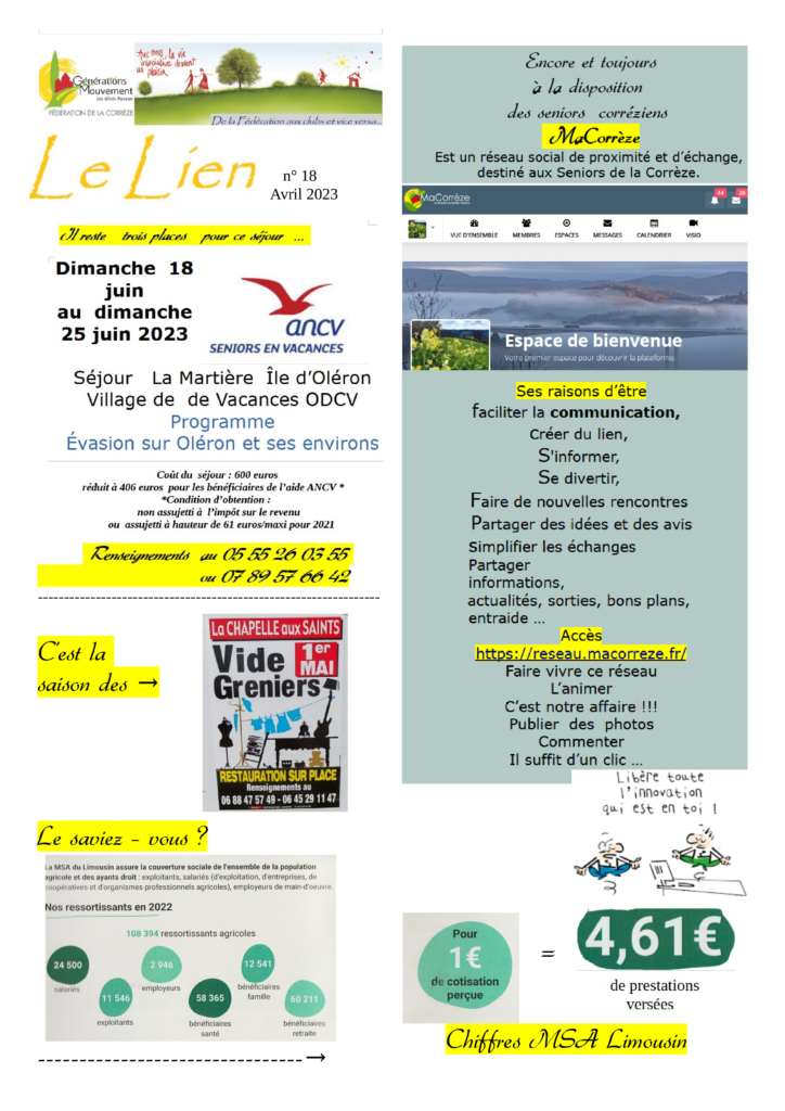 Le lien n°18 Avril - Fédération de la Corrèze Générations Mouvement